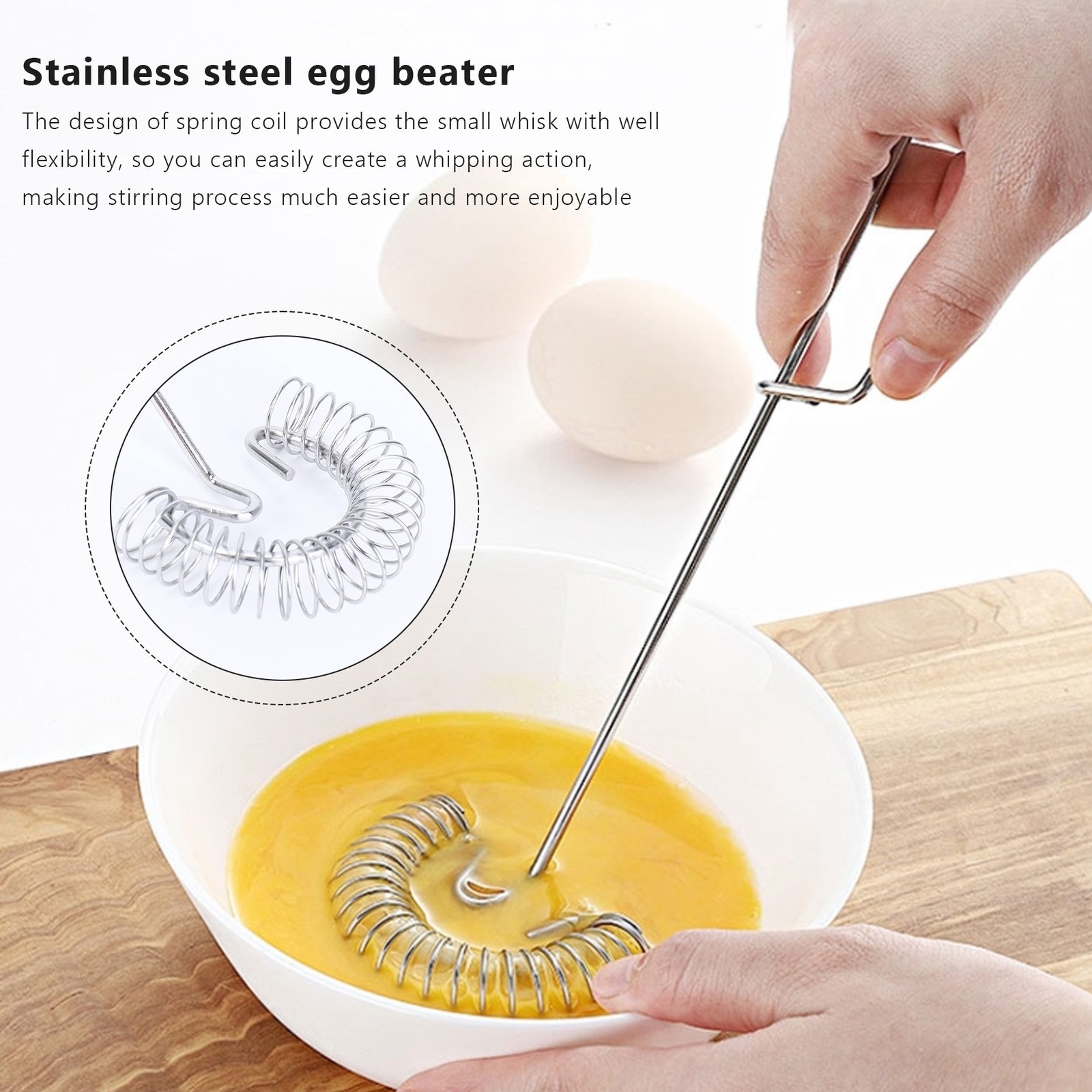 2 Pieces Whisk Egg Small Whisk Whipper Stainless Steel Egg Whisk Flat ...