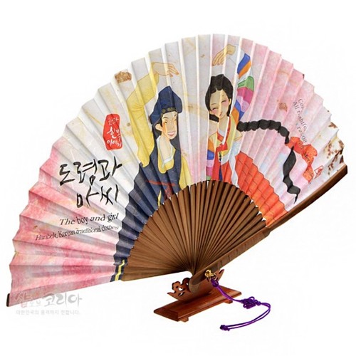 [*Korean Traditional Crafts] Folding Hand Fan Boy & Girl Korean Paper ...