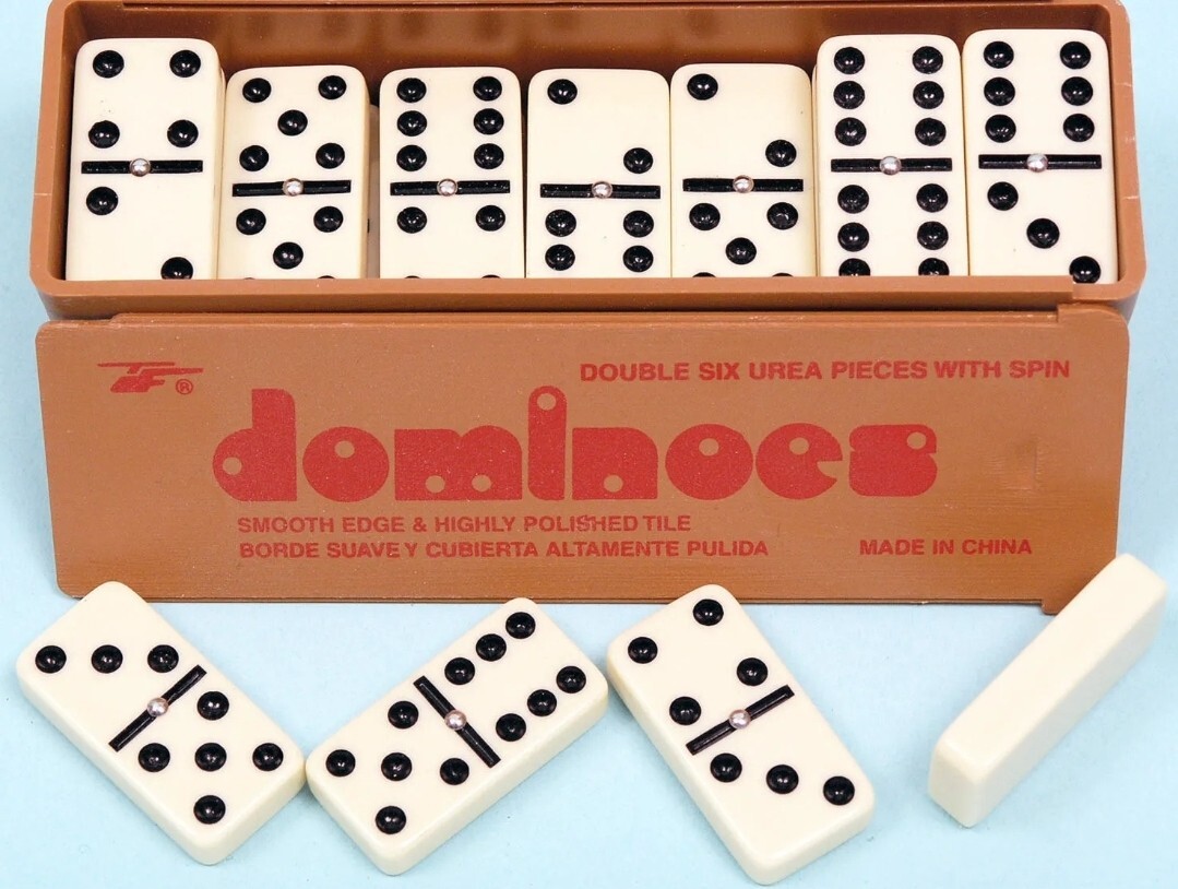 Double Six Standard DOMINOES Set of 28 Cream White Tiles W/ Plastic ...