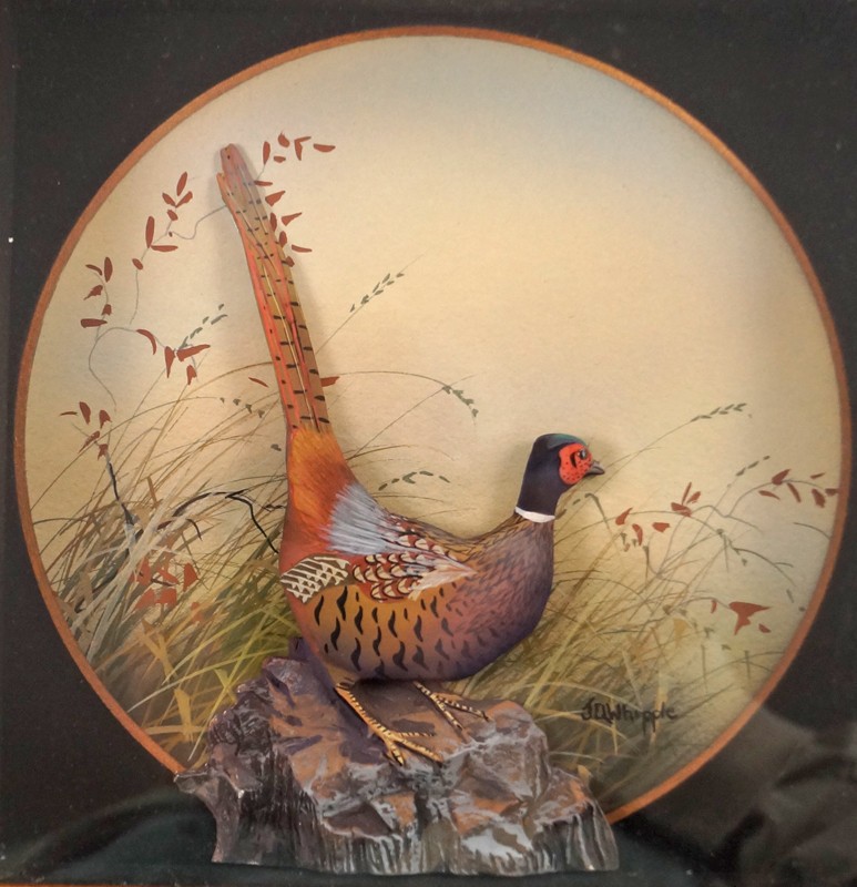 VINTAGE PHEASANT GAME BIRD DIORAMA J. Q. WHIPPLE DECOY CARVING HUNTING ...