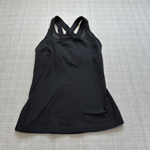 Lululemon Tank Top Womens 4 Black Power Y Cross Back Shelf Bra Athletic ...