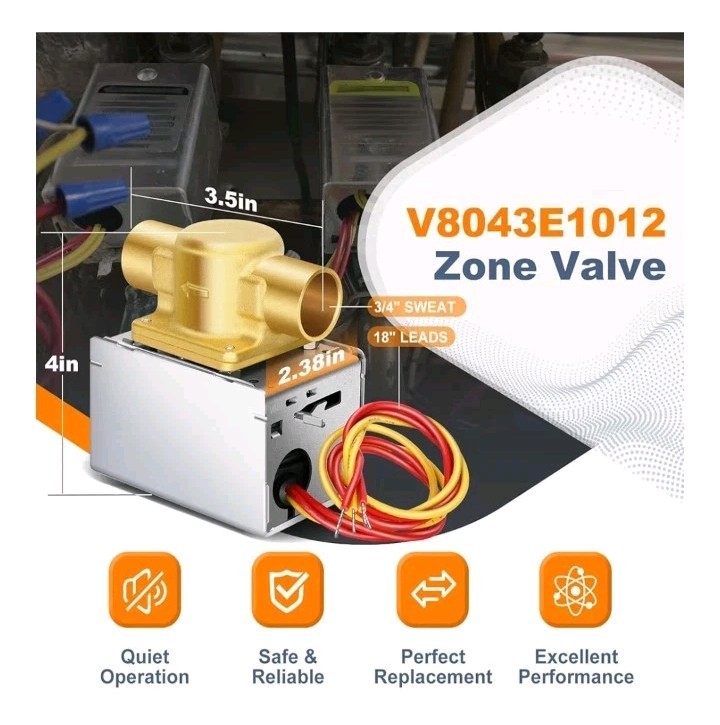 Honeywell V8043E1012 3/4" Sweat Zone Valve 24V Motorized 18" Leads NC ...