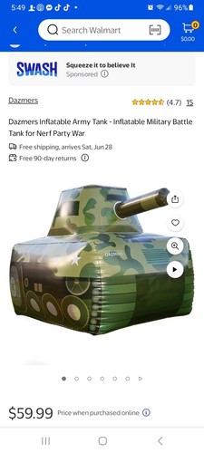 Dazmers Inflatable Army Tank - Inflatable Military Battle Tank for Nerf ...