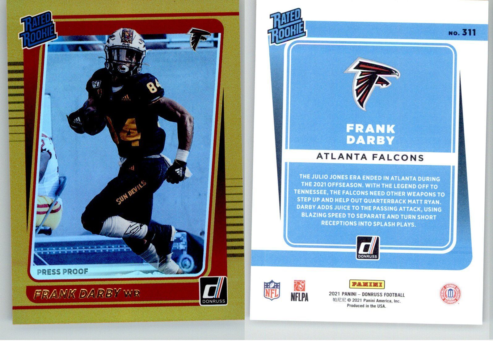 Frank Darby 2021 Donruss Premium Stock #311 Falcons RC Rookie | eBay