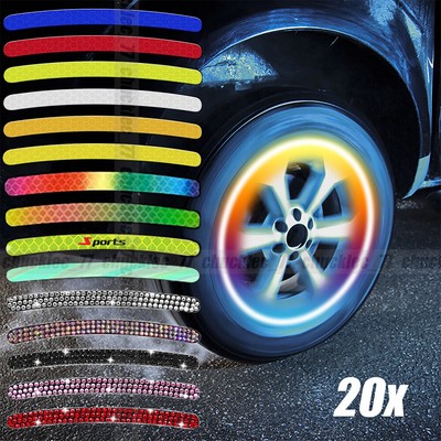 20Pcs Reflective Stickers Wheel Hub Rim Stripe Tape Decal Strip Car ...