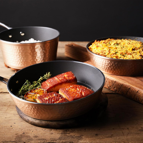 Luxurious Non-Stick Ceramic 3 Piece Rose Gold Cookware Set with Lid ...