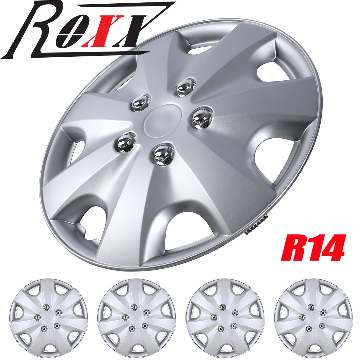 14" Set of 4 Silver Wheel Covers Snap On Full Hub Caps fit R14 Tire ...