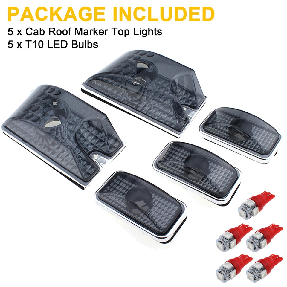 Set of 5 Smoke Roof Cab Marker Light with Red Bulbs Kit for Hummer H2 ...