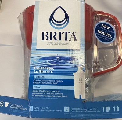 Brita Small 6 Cup Red Water Filter Pitcher with Filter & Smart Filter ...