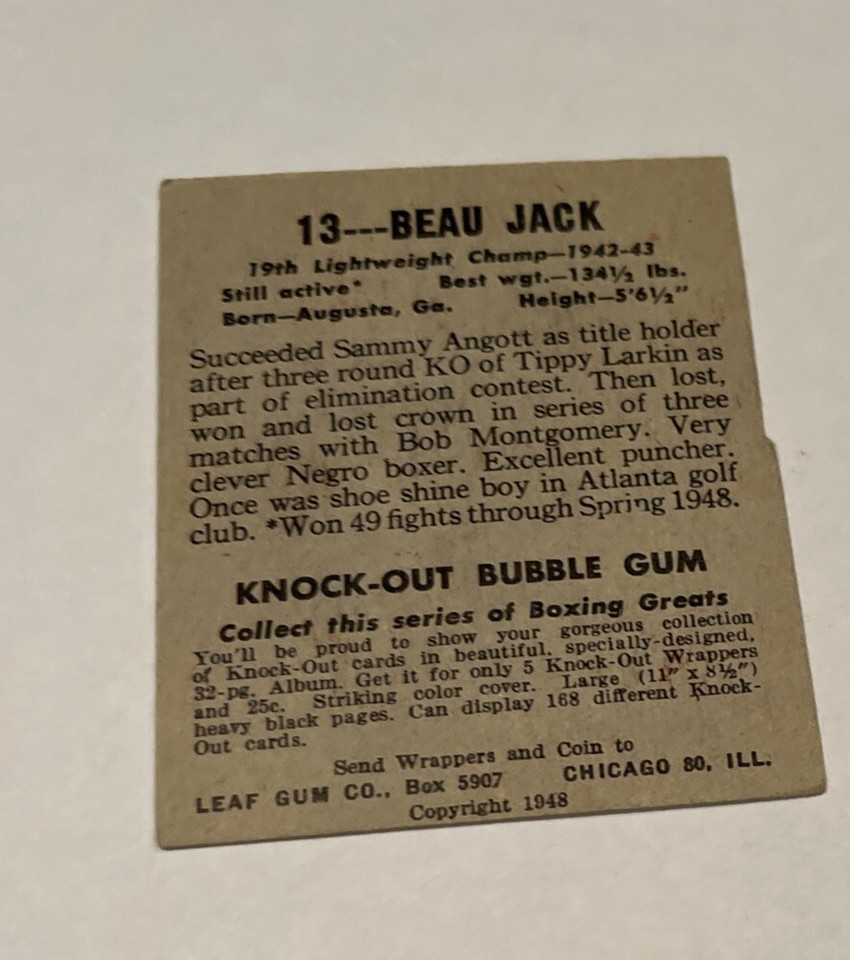 1948 Leaf Boxing Card #13 Beau Jack -EX MISCUT | eBay