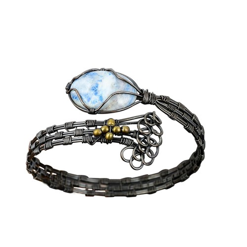 Blue Scheelite Jewelry Copper Gift For Mum Wire Wrapped Cuff Adjustable ...