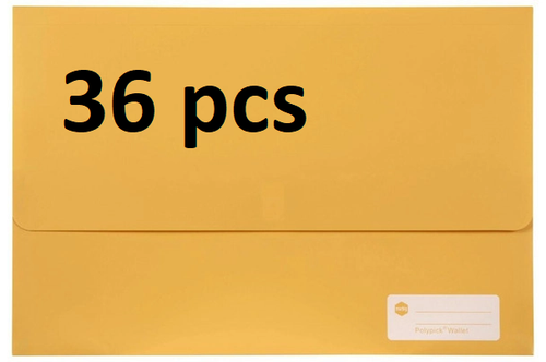 36 x Marbig Polypick Foolscap Document Wallet Yellow 3x CARTONS of 12 : ...