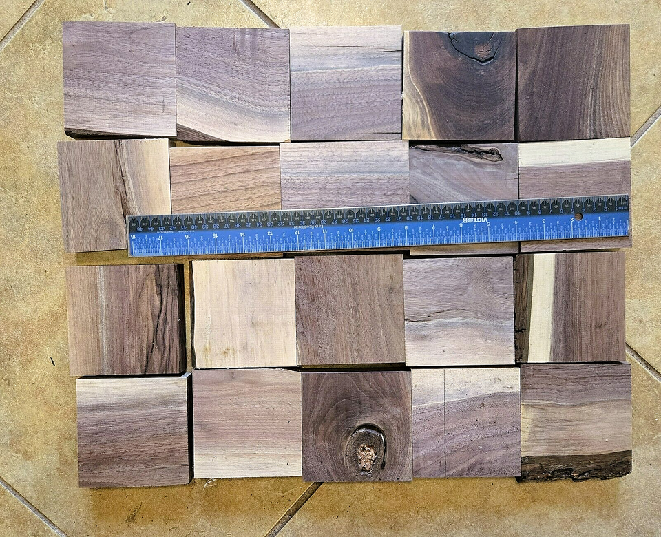 Black Walnut Live Edge Cut Offs Squares approx. 4x4 - 20 pcs. DIY wood ...