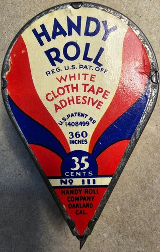 Vintage Handy Roll Adhesive White Cloth Mending Tape Metal Container ...