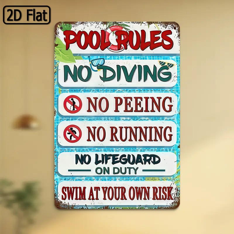 Pool Rules - No Diving No Peeing No Running Funny Swimming Pool Tin ...
