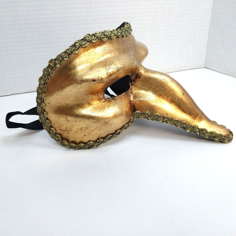 Gold Hand Painted Venetian Mask Papier Mache Plague Doctor Long Nose ...
