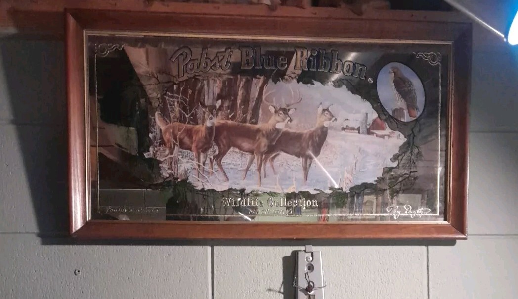 Vintage Pabst Blue Ribbon Deer Whitetails Bar Mirror Wildlife ...