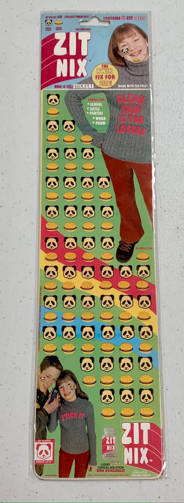 Zit Nix Hide-A-Zit Stickers Blue Q Pimple Panda & Greasy Burger (2005 ...