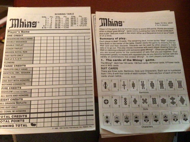 Mhing Card Game 1983 Vintage Classic Based on mAh Jongg Suntex for sale ...