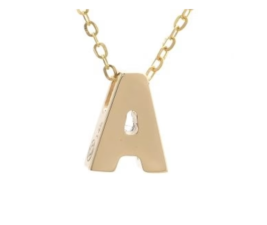 14k Solid Yellow Gold Block Letter Initial Pendant Necklac A-Z Charm ...