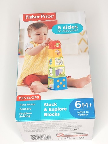 FISHER PRICE STACK & EXPLORE BLOCKS CONTAINS 5 BLOCKS AGE 6M+ NEW IN ...