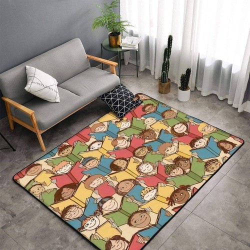 Seamless Pattern Kids Reading Colorful Books, Back to School Area Rugs ...