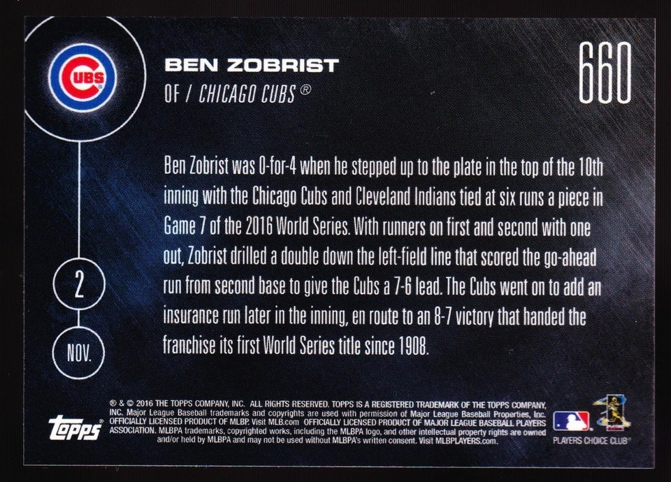2016 Topps Now - Chicago Cubs - Ben Zobrist Plates Go Ahead Run vs ...