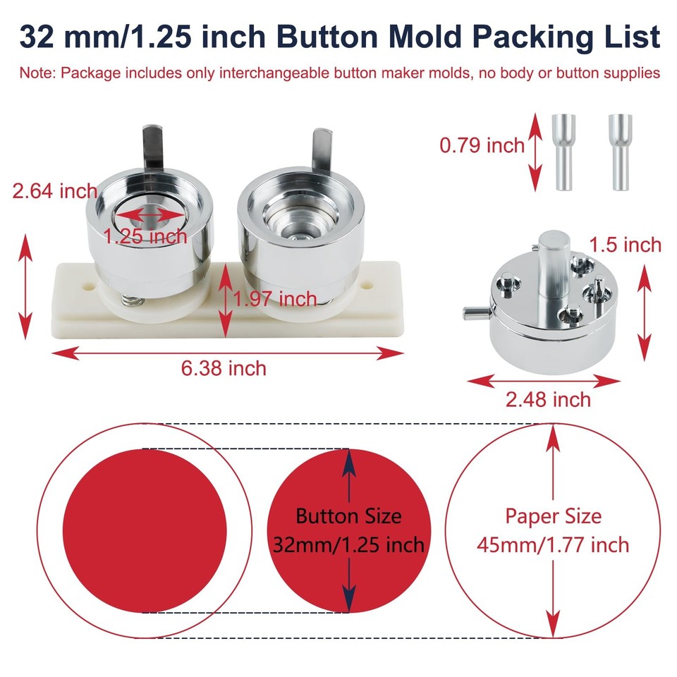 Happizza Button Maker Mold 1.25 inch/32mm - Interchangeable Die Mold ...