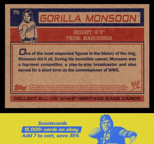 2012 Topps Heritage WWE Gorilla Monsoon card #75 | eBay