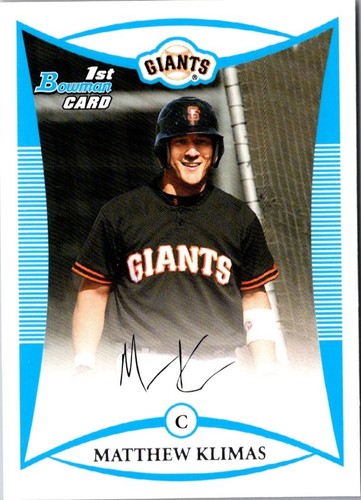 2008 Bowman Prospects Matthew Klimas #BP89 San Francisco Giants ...