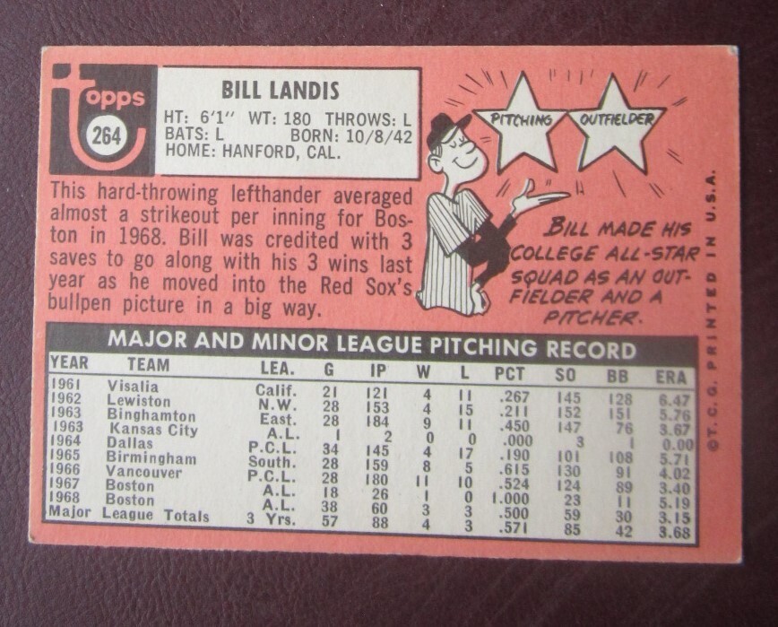 1969 Topps Bill Landis (Boston Red Sox) #264 VG/EX | eBay
