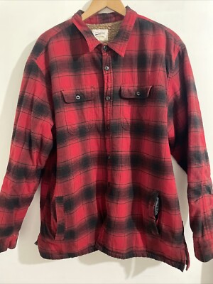 Field & Stream -red Buffalo Plaid Flannel Shirt Jacket w Fleece Lining ...