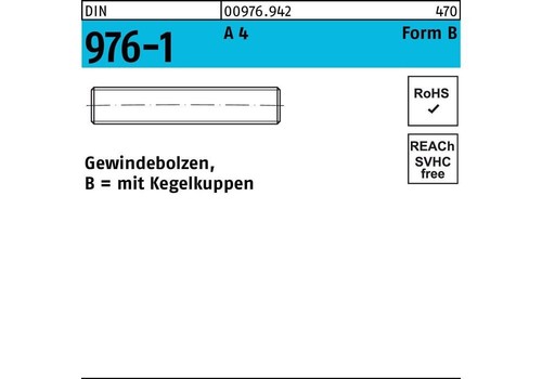 Perno roscado Reyher DIN 976 con copas cónicas BM 16 x 250 A 4 ...
