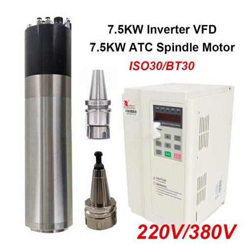7.5KW Water Cooled ATC Spindle Motor BT30 ISO30 Auto Tool Change + VFD ...