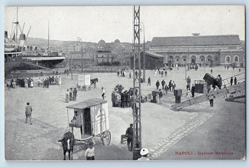 1910 Italy Vintage Postcard Naples Maritime Station Steamer Ship Port ...