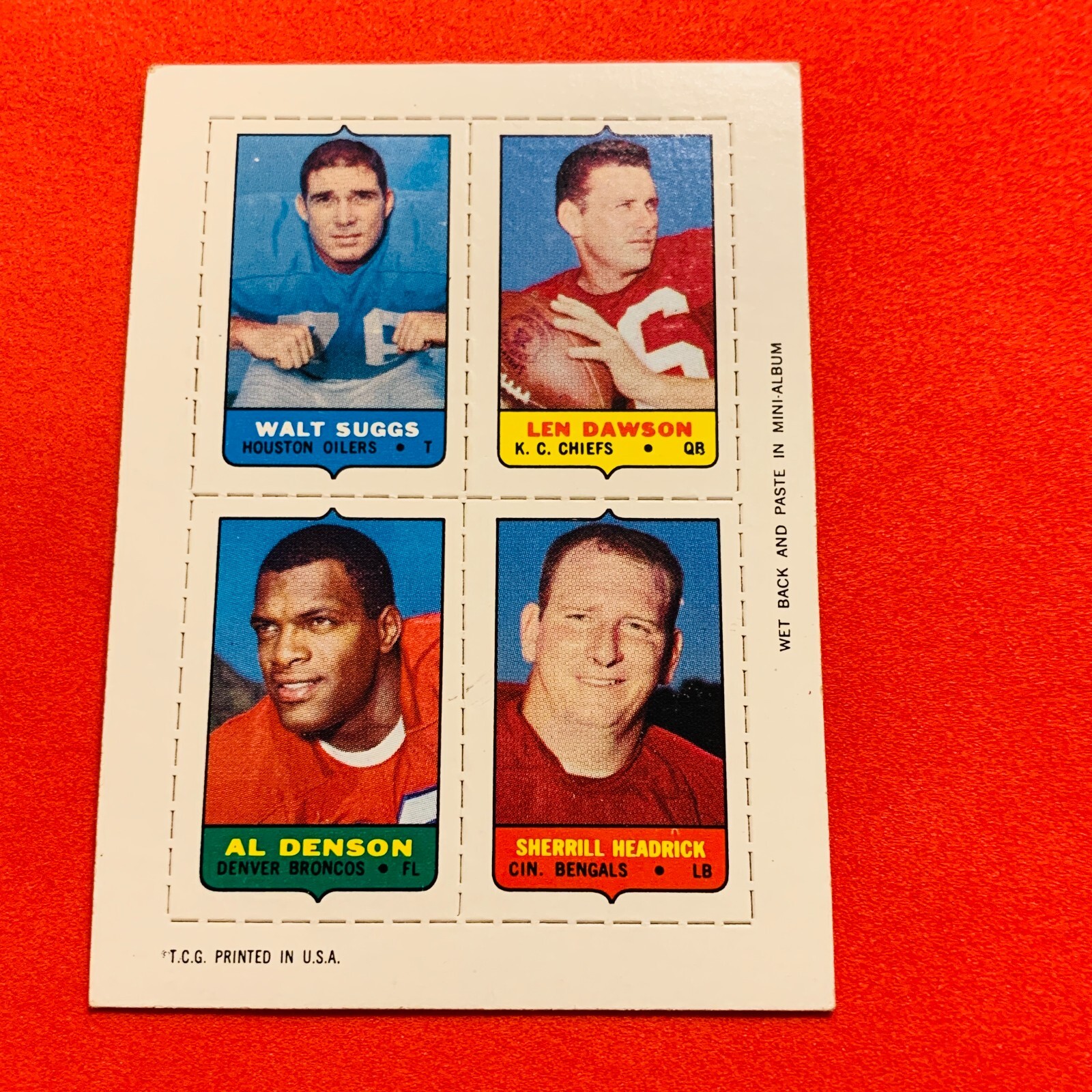 1969 Topps 4 in 1 Inserts .. Len Dawson/Walt Suggs/Sherrill Headrick/Al ...