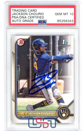 Jackson Chourio Brewers Signed Autographed 2022 Bowman #BP-79 PSA/DNA ...