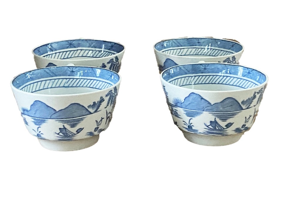 Antique English Woods Ware Canton S/4 Cups Blue Pagoda Pattern | eBay