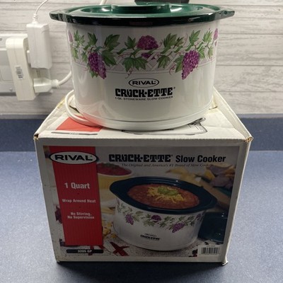 Vtg Rival Crock-Ette Grape Pattern 1 Quart Stoneware Slow-Cooker 3205 ...