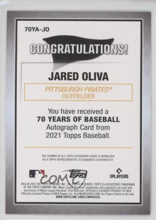 2021 Topps 70 Years of Baseball Series 2 Black /199 Jared Oliva Rookie ...