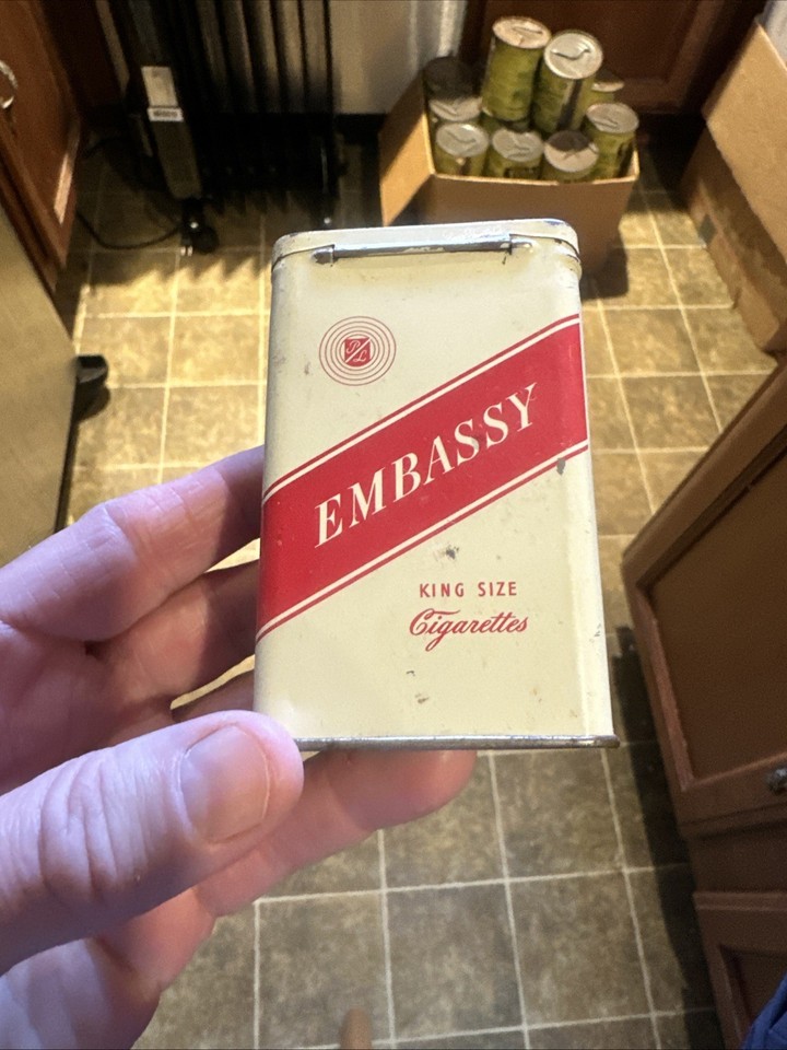 Vintage Embassy King Size Cigarettes Pocket TOBACCO TIN P. Lorrilard ...