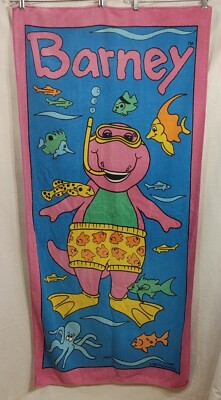 Vintage Barney Beach Towel Snorkel Swimming 27x54” 1992 Lyons Group | eBay