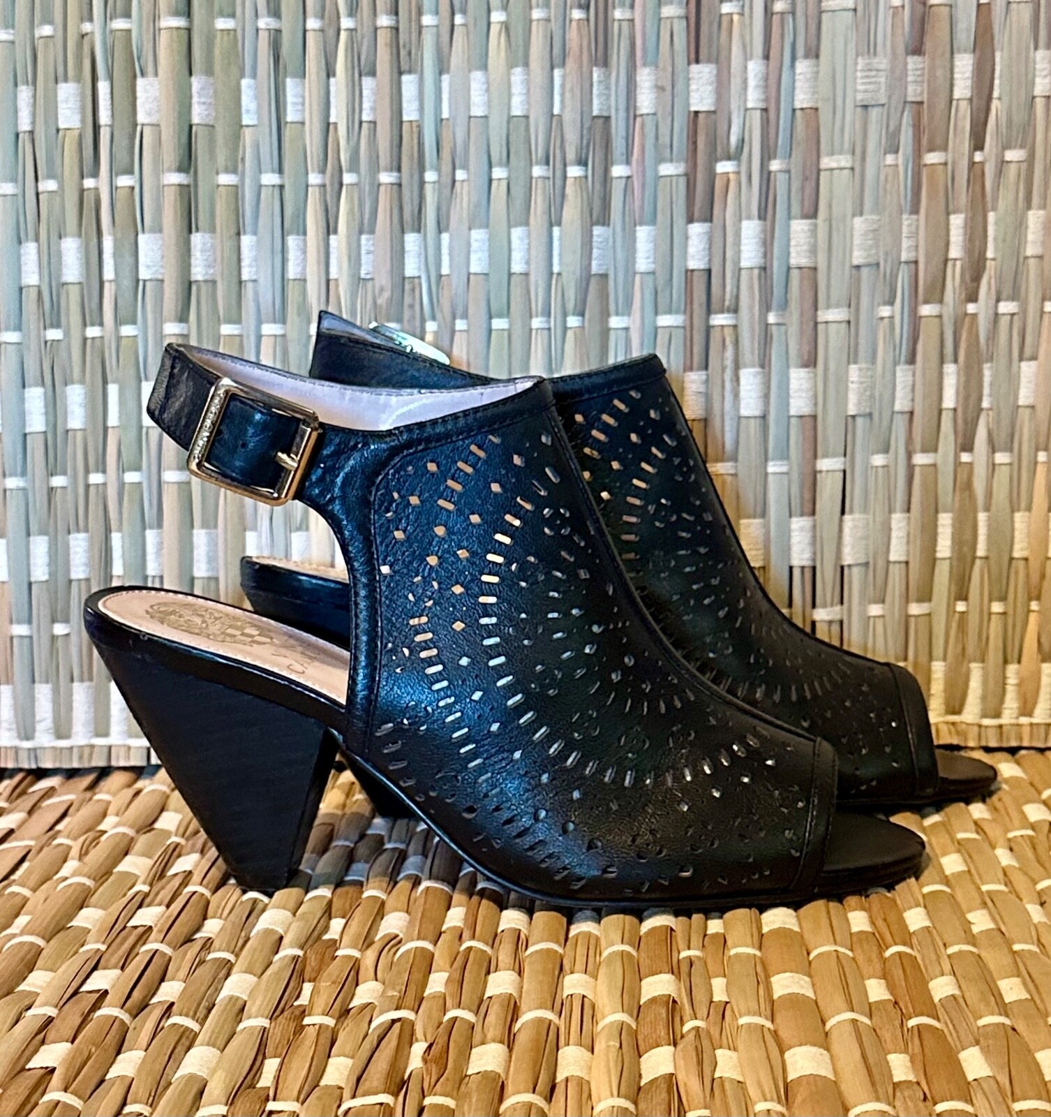 Vince Camuto Perforated cut out design Black real Le… - Gem