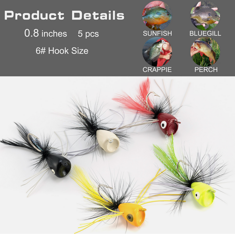 10 Pcs Fly Fishing Poppers Fishing Lures for Fly Fishing Bass Panfish ...