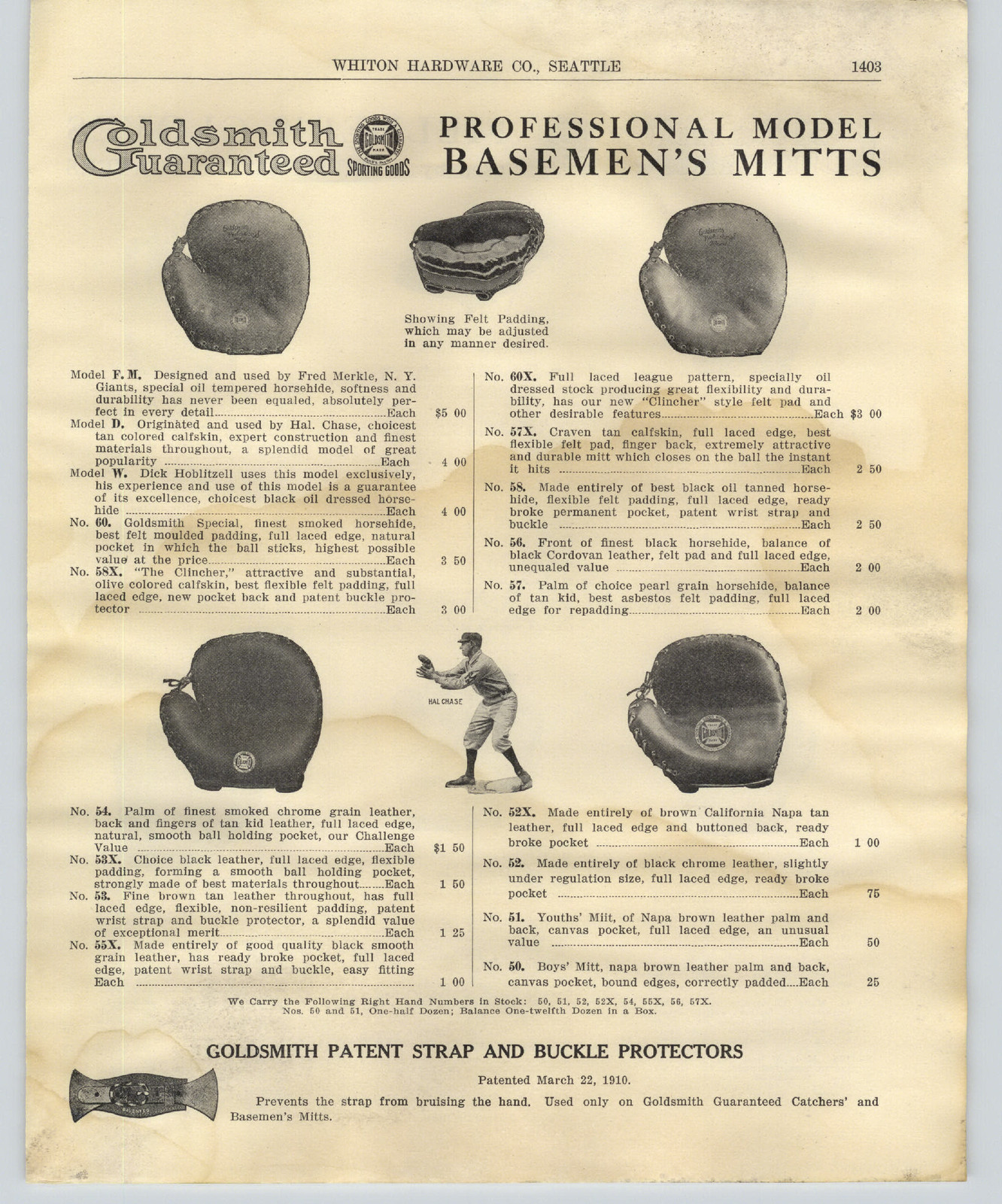 1917 PAPER AD Goldsmith Baseball Glove Hal Chase Image Dick Hoblitzell ...