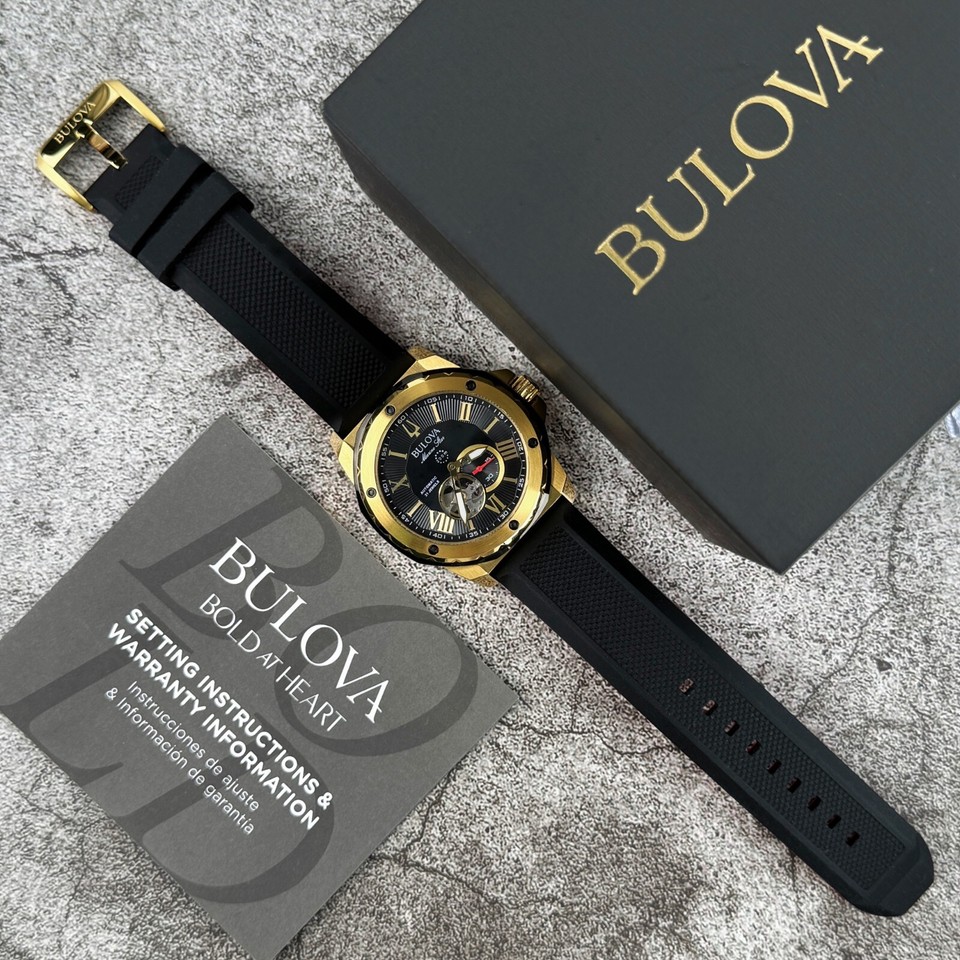 Bulova Marine Star Automatic Black Gold Dial 98A272 Men's Watch 45mm | eBay