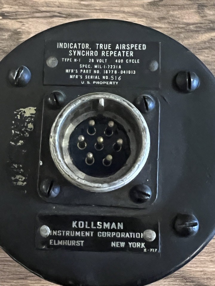 Kollsman True Air Speed Indicator Gauge Type N-1 26 Volt 400 Cycle ...