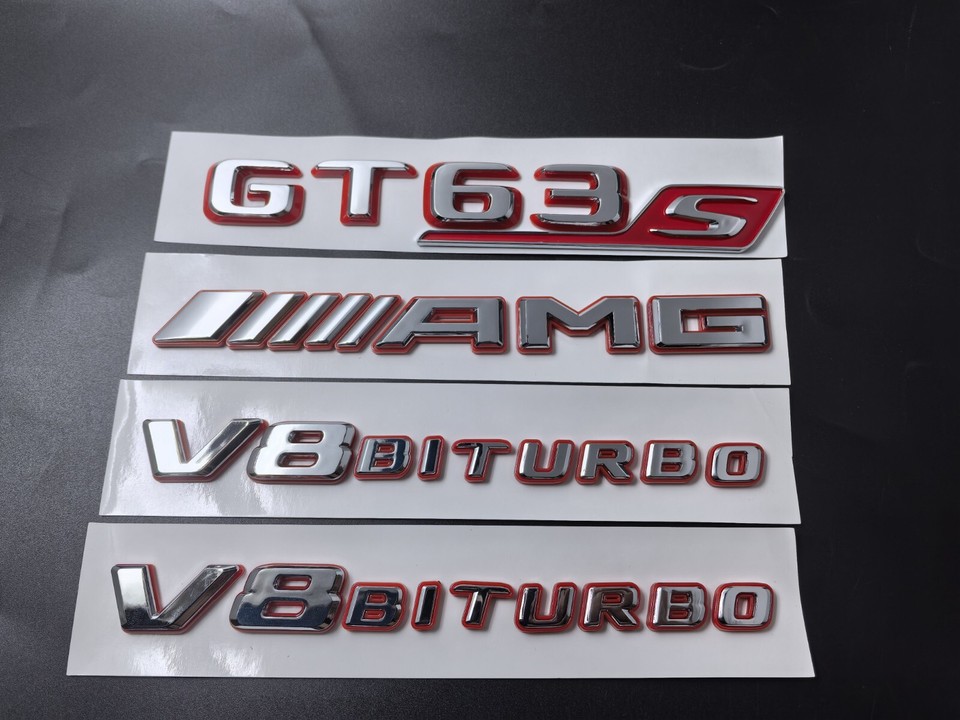 Chrome red Trunk Fender Badges Emblems for Mercedes Benz AMG GT63s V8 ...
