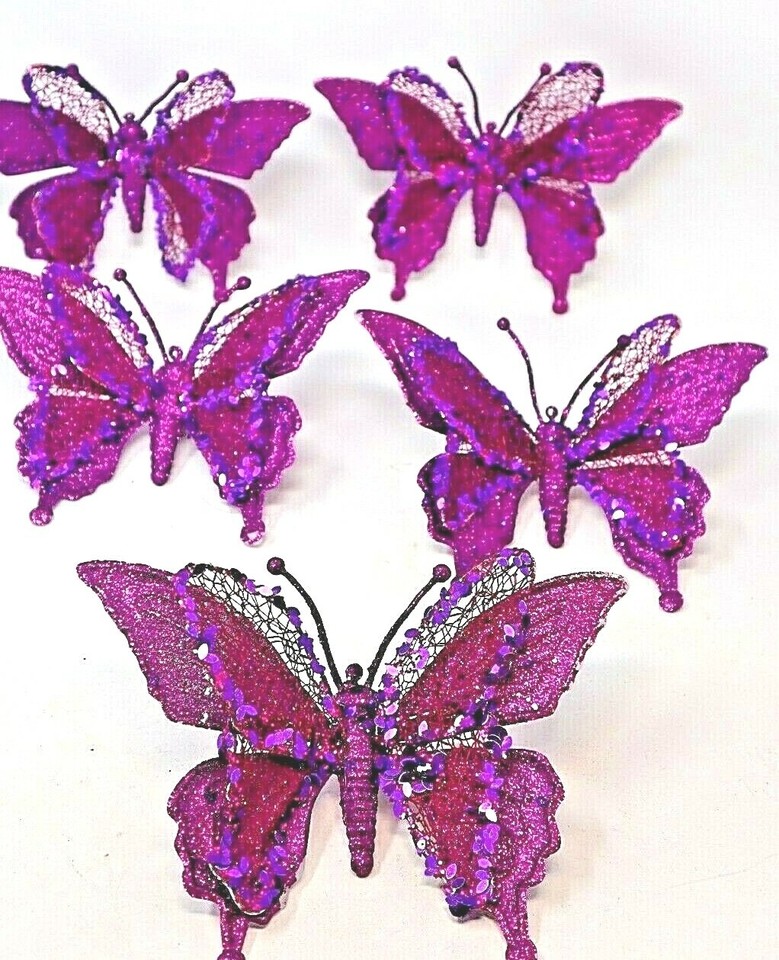 Five Butterfly Clips Amethyst Glitter Decorations Home Decor Crafts ...