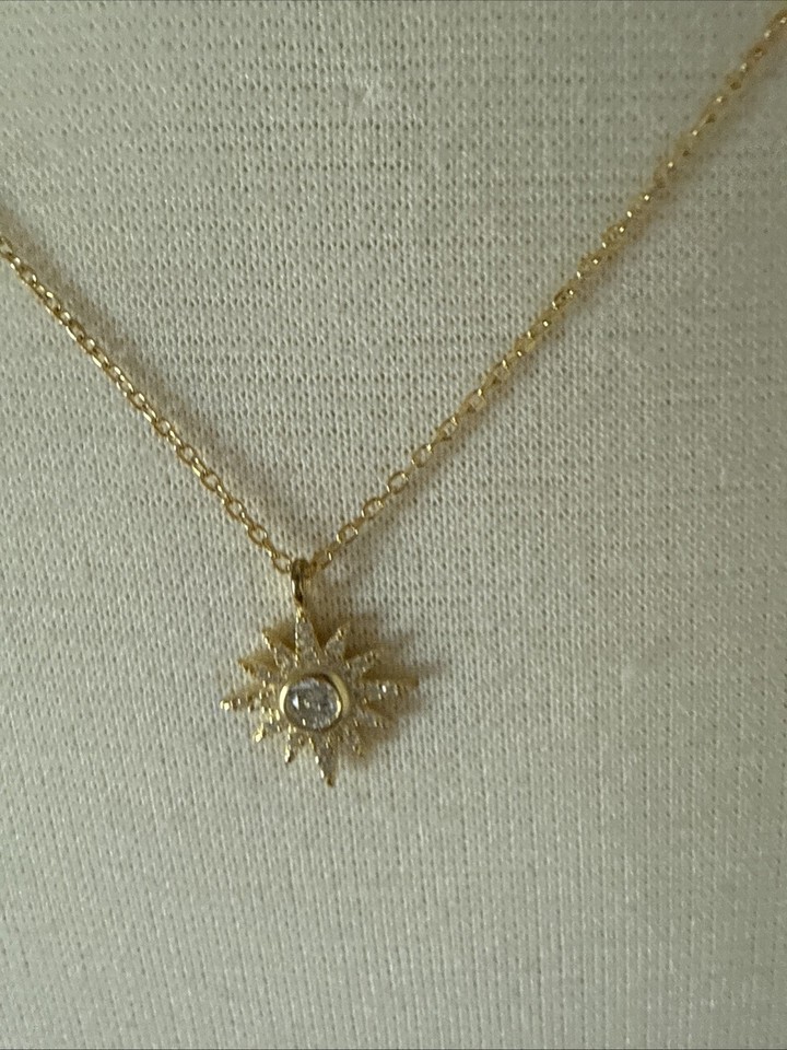 18 inch gold chain With Starbust Fake Diamond Necklace In Box | eBay